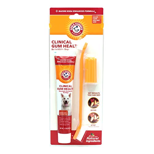 Arm & Hammer for Pets Clinical Care Dental Gum Health Kit for Dogs | Contains Toothpaste, Toothbrush & Fingerbrush | Soothes Inflamed Gums, 3-Piece Kit, Chicken Flavor