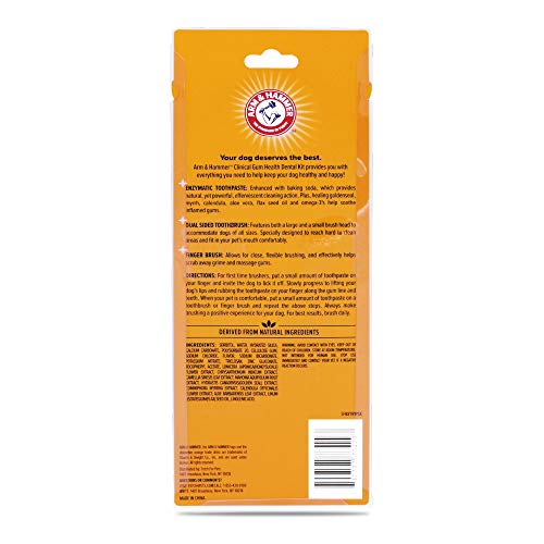 Arm & Hammer for Pets Clinical Care Dental Gum Health Kit for Dogs | Contains Toothpaste, Toothbrush & Fingerbrush | Soothes Inflamed Gums, 3-Piece Kit, Chicken Flavor