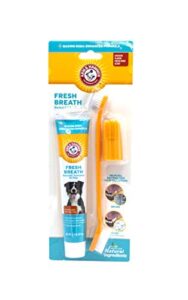 arm & hammer for pets fresh breath kit for dogs | contains toothpaste, toothbrush & fingerbrush | reduces plaque & tartar buildup | safe for puppies, 3-piece kit, chicken flavor