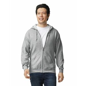 gildan adult fleece zip hooded sweatshirt, style g18600, sport grey, medium