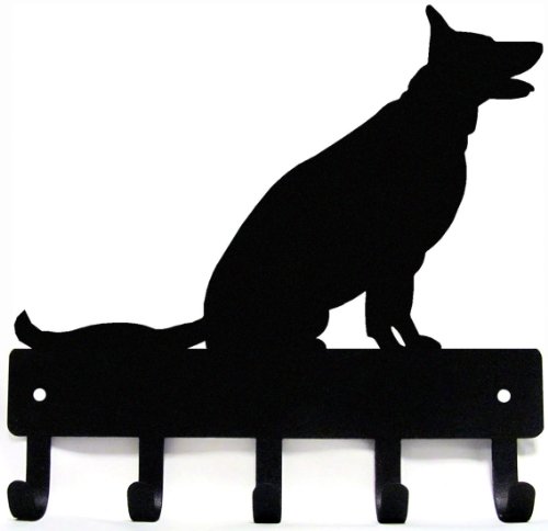 The Metal Peddler German Shepherd Sitting - Key Holder Dog Leash Hanger for Wall - Large 9 inch Wide - Made in USA; Gift for Dog Lovers