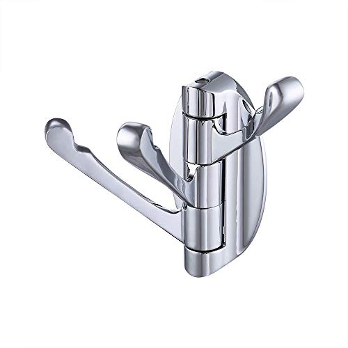 KES Solid Metal Swivel Hook Heavy Duty Folding Swing Arm Triple Coat Hook with Multi Three Foldable Arms Towel Clothes Hanger for Bathroom Kitchen Garage Wall Mount Polished Chrome, A5060