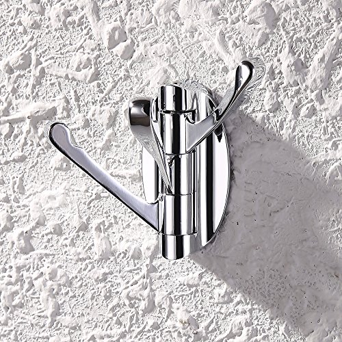 KES Solid Metal Swivel Hook Heavy Duty Folding Swing Arm Triple Coat Hook with Multi Three Foldable Arms Towel Clothes Hanger for Bathroom Kitchen Garage Wall Mount Polished Chrome, A5060