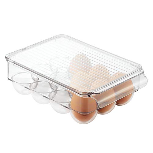 InterDesign Covered Egg Holder - Refrigerator Storage Container, 12 Egg Tray, Short, Clear