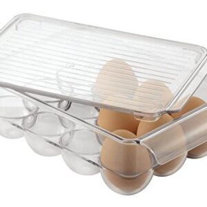 InterDesign Covered Egg Holder - Refrigerator Storage Container, 12 Egg Tray, Short, Clear