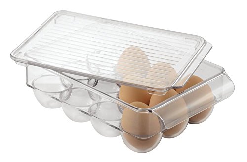 InterDesign Covered Egg Holder - Refrigerator Storage Container, 12 Egg Tray, Short, Clear