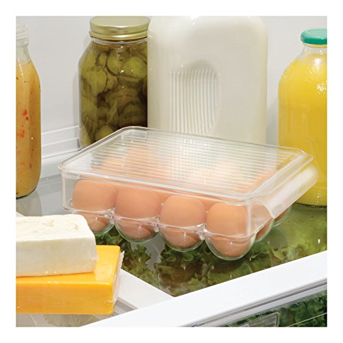 InterDesign Covered Egg Holder - Refrigerator Storage Container, 12 Egg Tray, Short, Clear