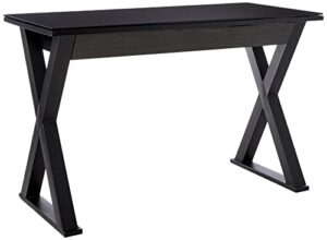 walker edison lawrence urban industrial x leg glass top computer desk, 48 inch, black