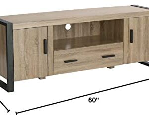 Walker Edison Industrial Modern Wood Universal TV Stand with Cabinet Doors and Open Shelves for TV's up to 64" Flat Screen Living Room Storage Entertainment Center, 60 Inch, Driftwood