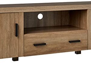 Walker Edison Industrial Modern Wood Universal TV Stand with Cabinet Doors and Open Shelves for TV's up to 64" Flat Screen Living Room Storage Entertainment Center, 60 Inch, Driftwood