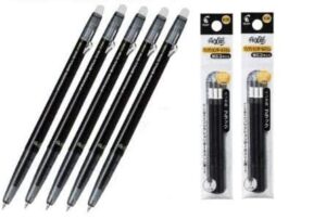 pilot frixion ball slim retractable erasable gel ink pens,fine point, 0.38 mm - black ink- value set of 5 & 6 gel ink pen refill pack