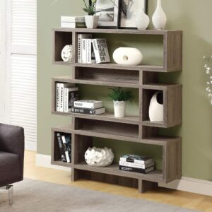 Monarch Specialties 3251 Bookshelf, Bookcase, Etagere, 4 Tier, 55" H, Office, Bedroom, Laminate, Brown, Contemporary, Modern Bookcase-55 H/Dark Taupe Style, 47.25" L x 12" W x 54.75" H