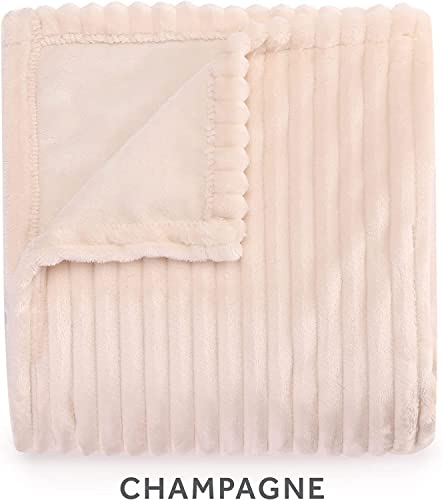 Sunbeam Royal Posh Ribbed Champagne Heated Personal Throw / Blanket, Cozy-Warm, Adjustable Heat Settings