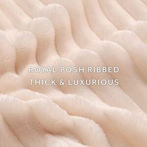 Sunbeam Royal Posh Ribbed Champagne Heated Personal Throw / Blanket, Cozy-Warm, Adjustable Heat Settings