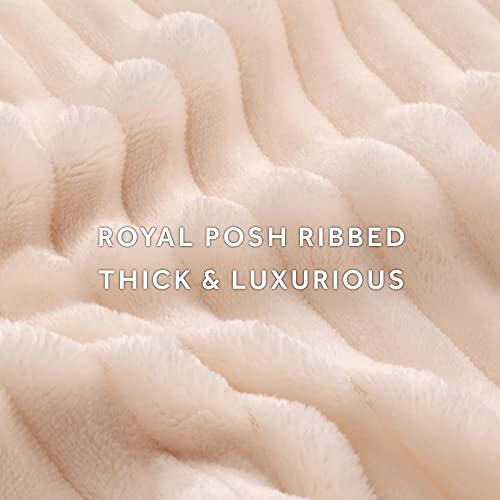 Sunbeam Royal Posh Ribbed Champagne Heated Personal Throw / Blanket, Cozy-Warm, Adjustable Heat Settings