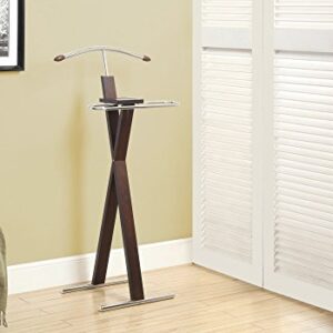 Monarch Specialties 2024 Valet Stand, Organizer, Suit Rack, Bedroom, Wood, Metal, Brown, Chrome, Contemporary, Modern Accent Espresso, 21" L x 14.25" W x 42.5" H, Cappuccino