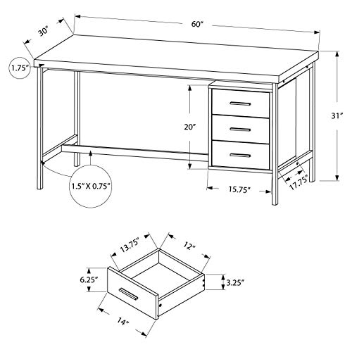 Monarch Specialties Hollow-Core/Silver Metal Office Desk, 60", white