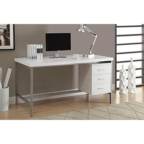 Monarch Specialties Hollow-Core/Silver Metal Office Desk, 60", white