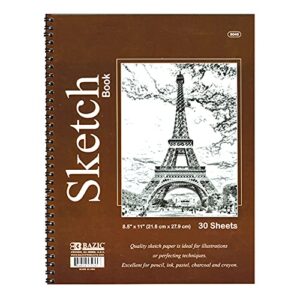 bazic spiral bound premium sketch book, 8.5 x 11 inches, 30 sheets (1 book), (5045)