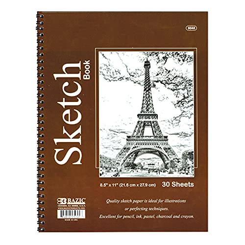 Bazic Spiral Bound Premium Sketch Book, 8.5 x 11 Inches, 30 Sheets (1 Book), (5045)