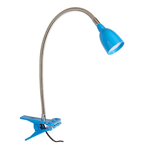 Newhouse Lighting NHCLP-LED-BLU Blue Metal Flexible Clamp-Style LED Goose Neck Desk Lamp in 3000K Warm White Color Temperature with Power Adapter and 6 ft. Power Cord