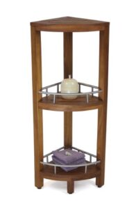 aquateak patented kai corner teak and stainless 3 shelf corner stand