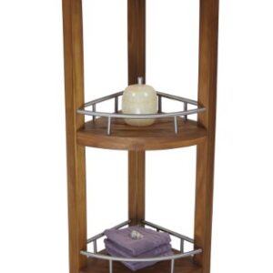 AquaTeak Patented Kai Corner Teak and Stainless 3 Shelf Corner Stand