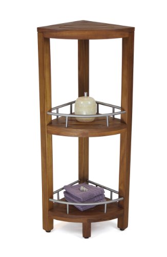 AquaTeak Patented Kai Corner Teak and Stainless 3 Shelf Corner Stand