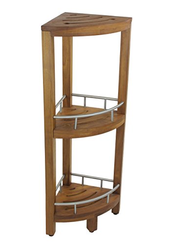 AquaTeak Patented Kai Corner Teak and Stainless 3 Shelf Corner Stand