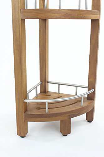 AquaTeak Patented Kai Corner Teak and Stainless 3 Shelf Corner Stand