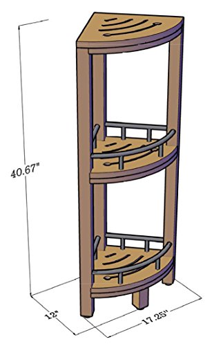 AquaTeak Patented Kai Corner Teak and Stainless 3 Shelf Corner Stand