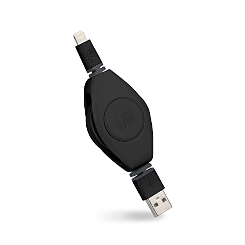 ReTrak Premier Series ETLTUSBBLK Retractable Lightning to USB Charge and Sync Cable for iPhone, iPod, and iPad (Black), 3.2 feet