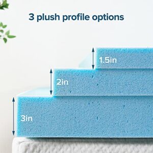 ZINUS 2 Inch Green Tea Cooling Gel Memory Foam Mattress Topper / Cooling Gel Foam / CertiPUR-US Certified, King, Blue