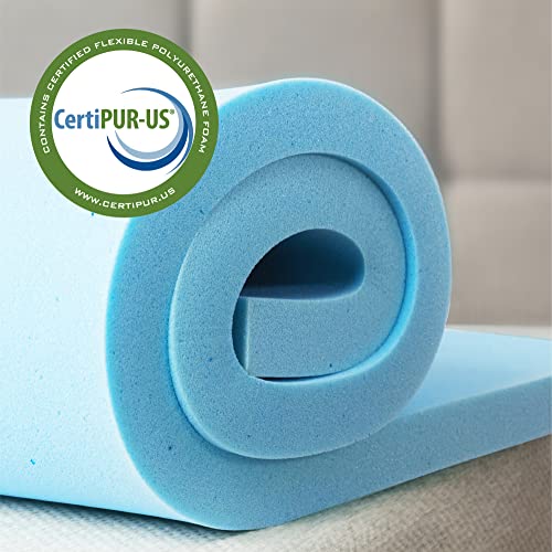 ZINUS 2 Inch Green Tea Cooling Gel Memory Foam Mattress Topper / Cooling Gel Foam / CertiPUR-US Certified, King, Blue