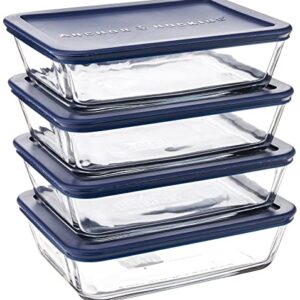 Anchor Hocking 6-Cup Rectangular Food Storage Containers with Blue Plastic Lids, Pack of 4