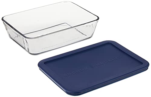 Anchor Hocking 6-Cup Rectangular Food Storage Containers with Blue Plastic Lids, Pack of 4