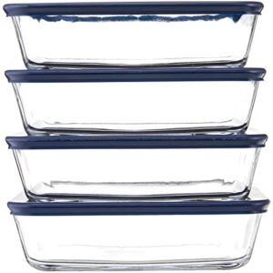 Anchor Hocking 6-Cup Rectangular Food Storage Containers with Blue Plastic Lids, Pack of 4