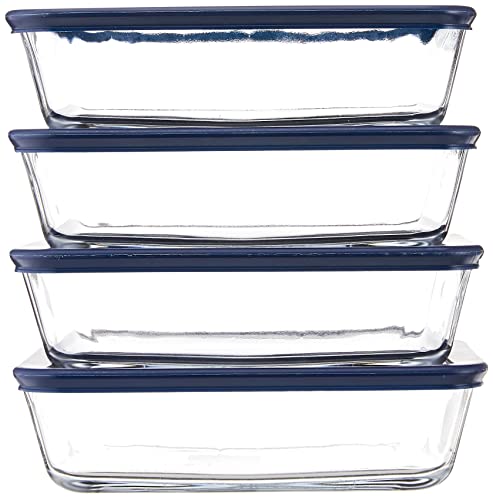 Anchor Hocking 6-Cup Rectangular Food Storage Containers with Blue Plastic Lids, Pack of 4