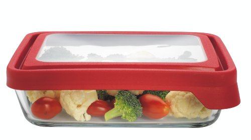 Anchor Hocking 6-Cup Rectangular Food Storage Containers with Red TrueSeal Airtight Lids, Set of 4