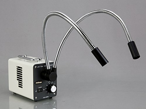 AmScope LED-20WY 20W LED Fiber Optic Dual Gooseneck Lights Microscope Illuminator