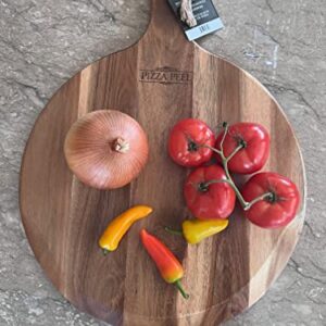 Mountain Woods Hand Crafted Large Acacia Wood Pizza Peel Charcuterie Board Artisanal Baking Board Cutting Board Serving Tray Paddle Serving Boards with Handle for Food, Fruits, Vegetables & Cheese Presentations - 21.25" x 16" x 0.625" (1)