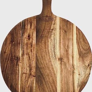 Mountain Woods Hand Crafted Large Acacia Wood Pizza Peel Charcuterie Board Artisanal Baking Board Cutting Board Serving Tray Paddle Serving Boards with Handle for Food, Fruits, Vegetables & Cheese Presentations - 21.25" x 16" x 0.625" (1)