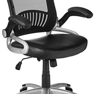 Office Star EM Series Bonded Leather Manager's Adjustable Office Desk Chair with Thick Padded Seat and Built-in Lumbar Support, Black with Silver Finish