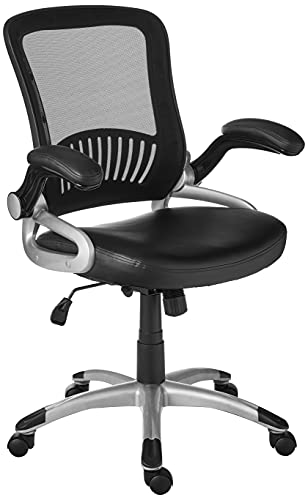 Office Star EM Series Bonded Leather Manager's Adjustable Office Desk Chair with Thick Padded Seat and Built-in Lumbar Support, Black with Silver Finish