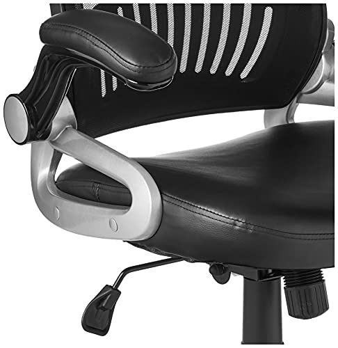 Office Star EM Series Bonded Leather Manager's Adjustable Office Desk Chair with Thick Padded Seat and Built-in Lumbar Support, Black with Silver Finish