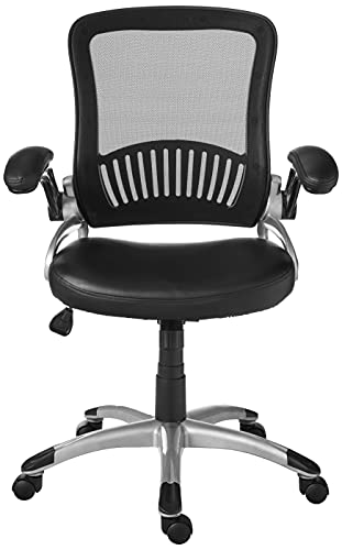 Office Star EM Series Bonded Leather Manager's Adjustable Office Desk Chair with Thick Padded Seat and Built-in Lumbar Support, Black with Silver Finish