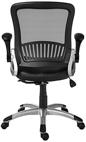 Office Star EM Series Bonded Leather Manager's Adjustable Office Desk Chair with Thick Padded Seat and Built-in Lumbar Support, Black with Silver Finish