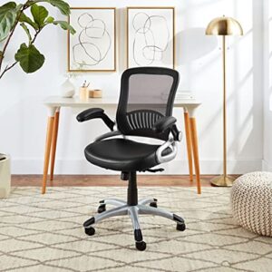 Office Star EM Series Bonded Leather Manager's Adjustable Office Desk Chair with Thick Padded Seat and Built-in Lumbar Support, Black with Silver Finish