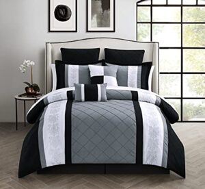 chic home 8-piece embroidery comforter set, queen, livingston black