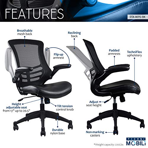 Stylish Mid-Back Mesh Office Chair With Adjustable Arms. Color: Black